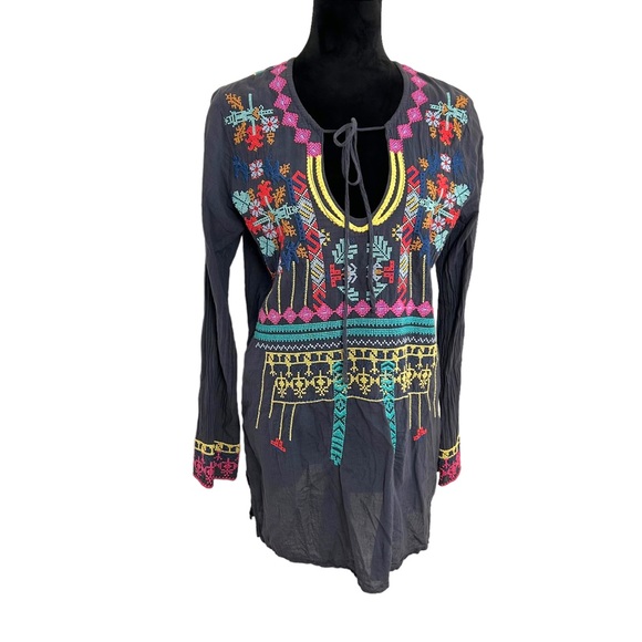 Johnny Was | Tops | Johnny Was Biya Embroidered Tie Circle Neck Tunic ...